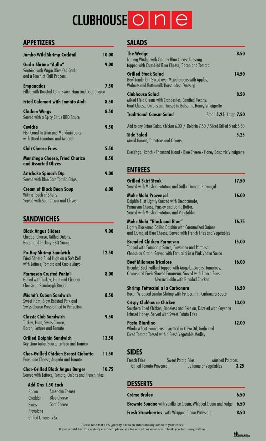 Clubhouse One Menu, Menu for Clubhouse One, Airport: MIA, Miami ...