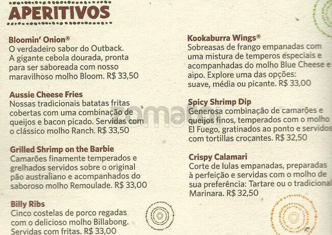 Outback Steakhouse cardapio, Cardapio de Outback Steakhouse, Lago Norte ...
