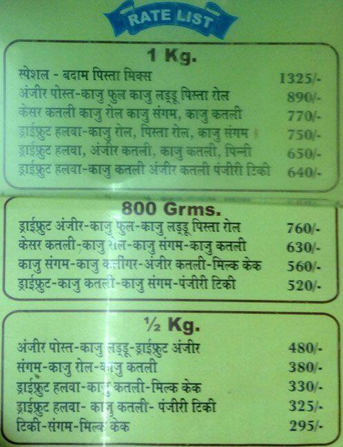 Shree Makhan Bhog Menu, Menu for Shree Makhan Bhog, 7 Bungalows ...