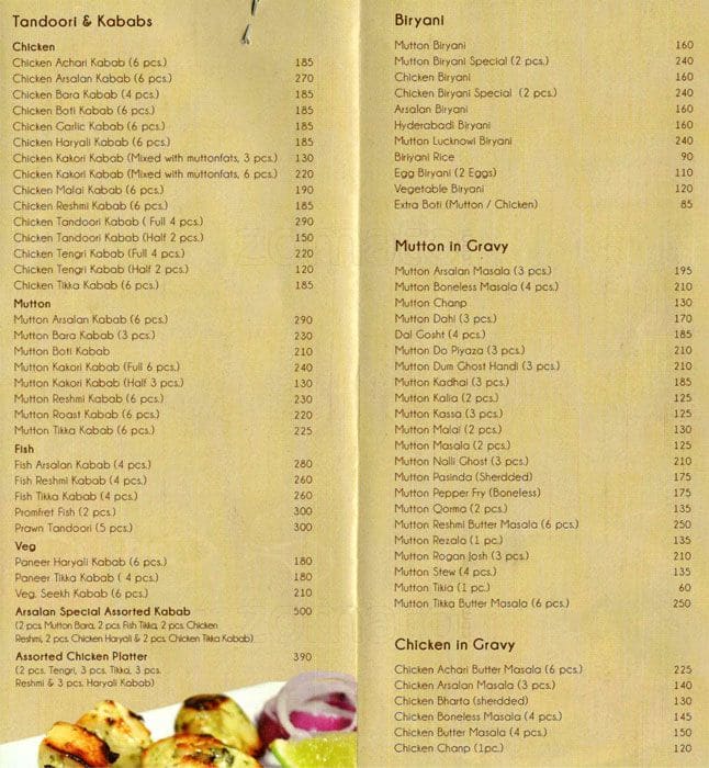 Arsalan, Hatibagan Menu