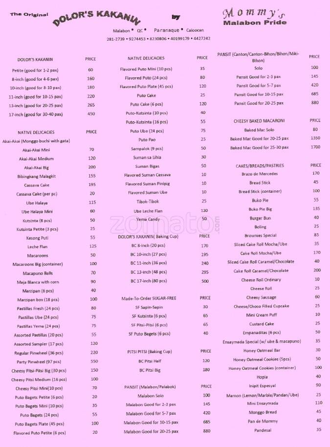 Dolor's Kakanin Menu, Menu for Dolor's Kakanin, Banawe, Quezon City ...