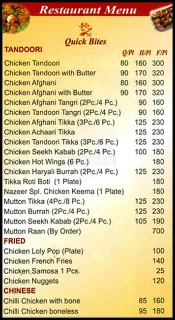 Nazeer Foods Menu, Menu for Nazeer Foods, Indirapuram, Ghaziabad - Zomato