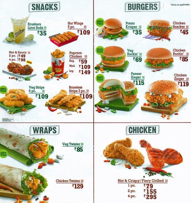 KFC, Crossing Republik Menu
